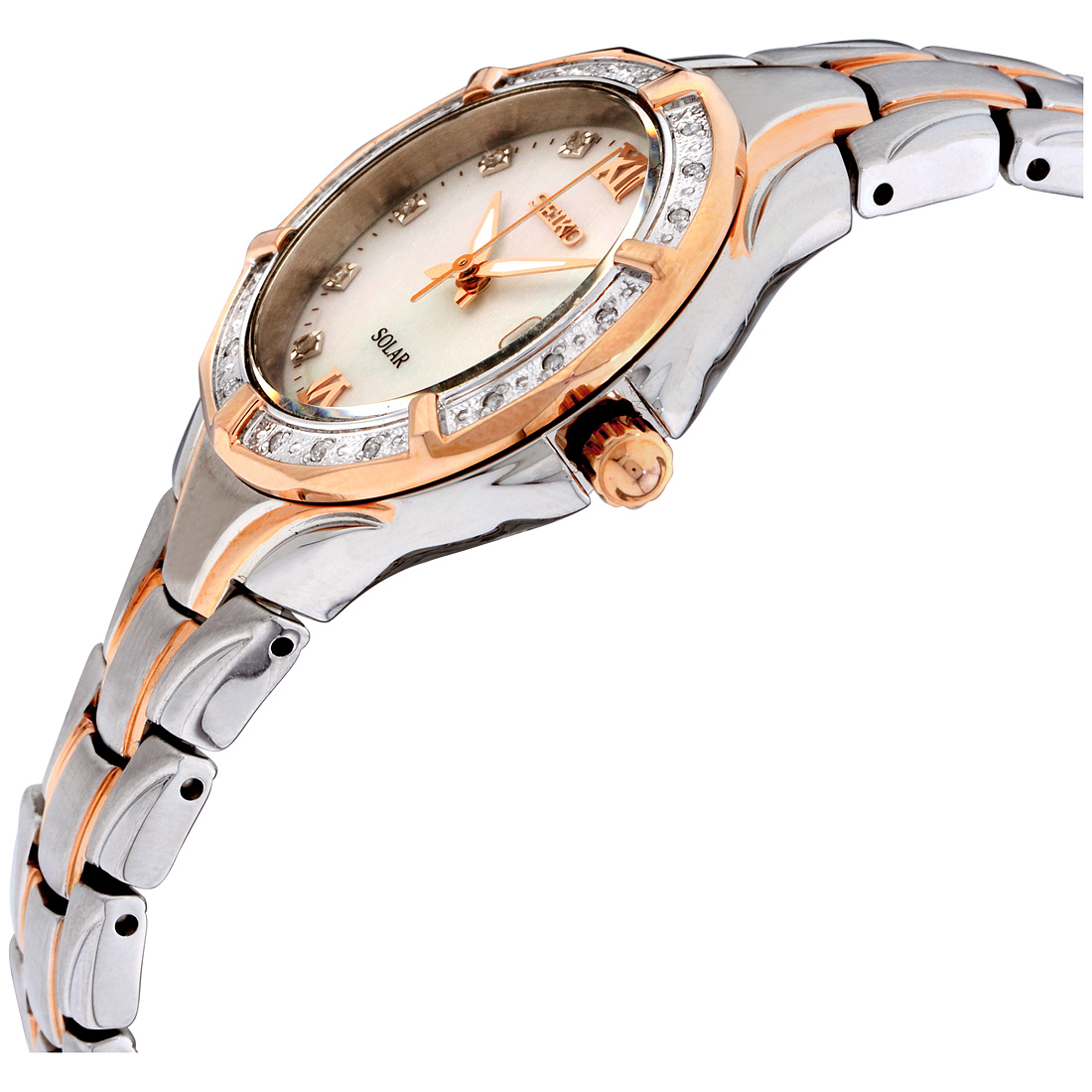 Seiko Diamonds Quartz Movement Mother Of Pearl Dial Ladies Watch Sut374
